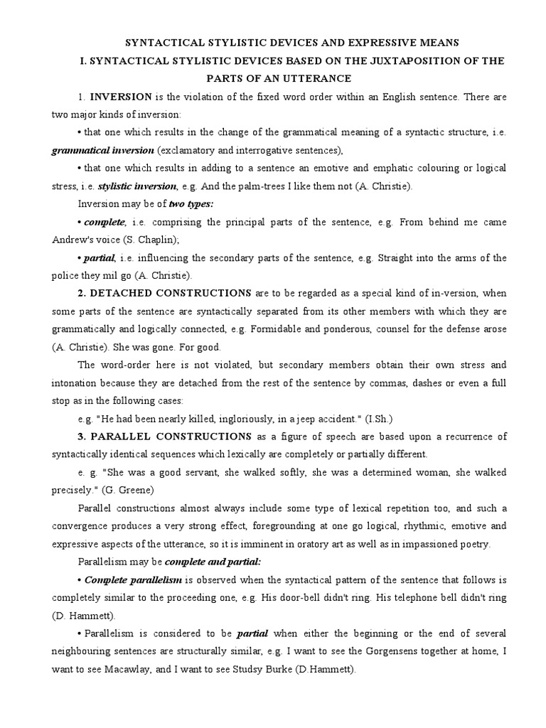 Syntactical Stylistic Devices and Expressive Means | PDF | Sentence ...