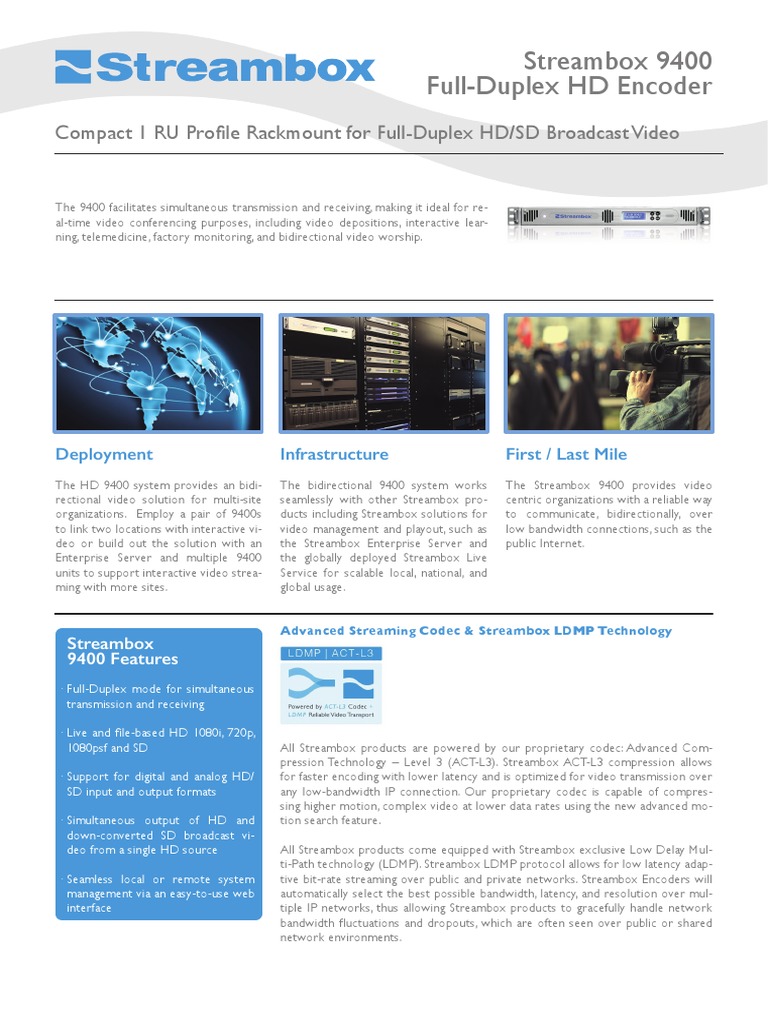 Streambox 9400 Full-Duplex HD Encoder | PDF | High Definition ...