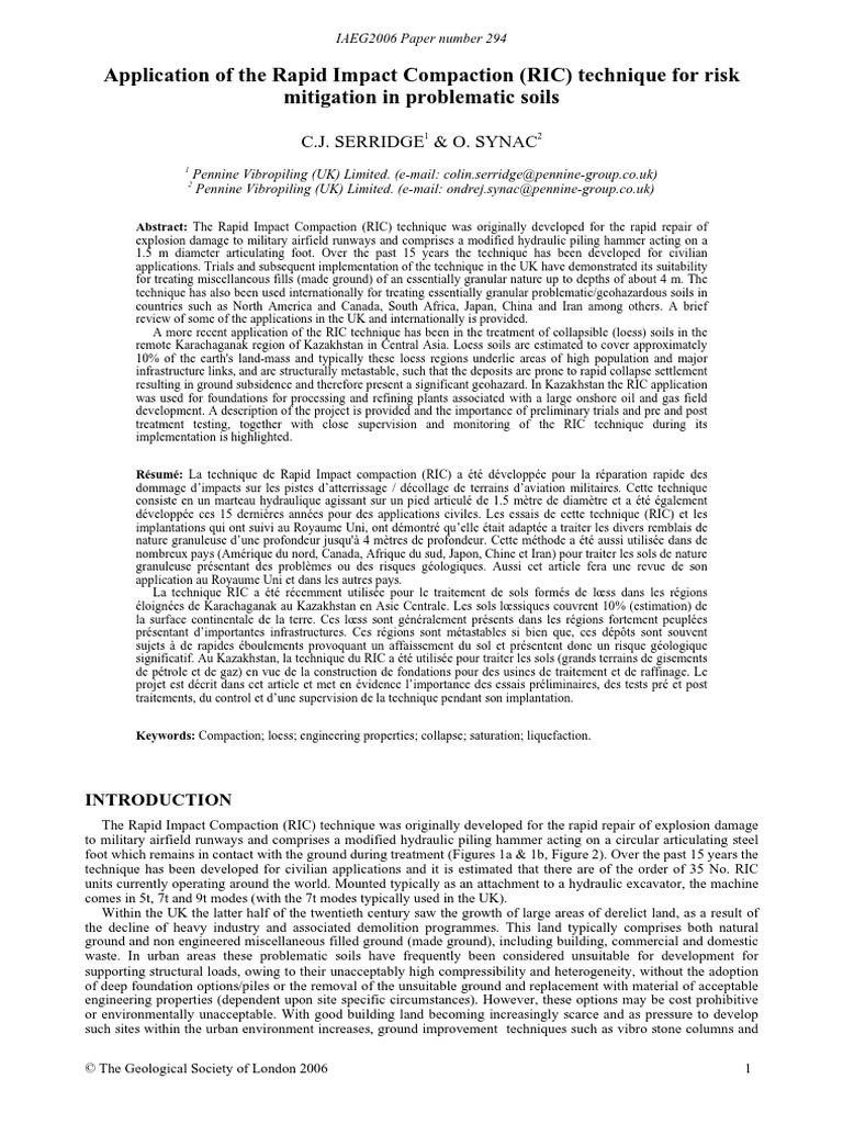 Application of The Rapid Impact Compaction Technique | PDF | Soil ...