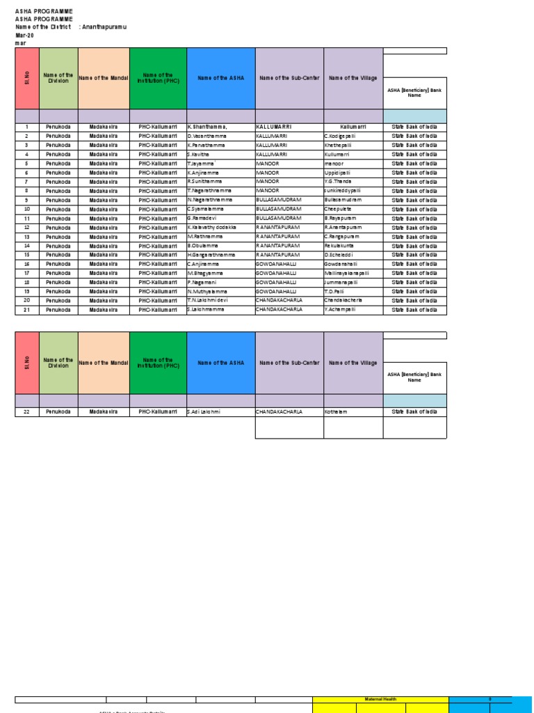 Ashas New Pbi Format From March 2020 | PDF | Women's Health | Pregnancy