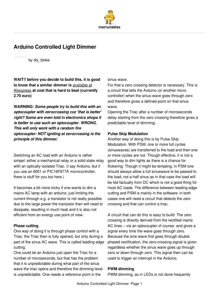 Arduino Controlled Light Dimmer: Instructables | PDF | Power Supply ...