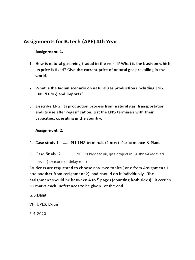 Assignments For B.Tech (APE) 4th Year: Assignment 1 | PDF | Technology & Engineering