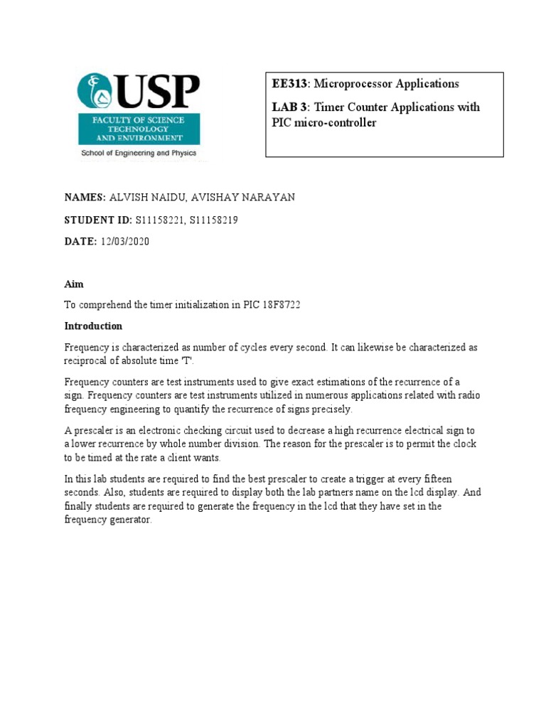 EE313 Lab 3 | PDF | Frequency | Timer