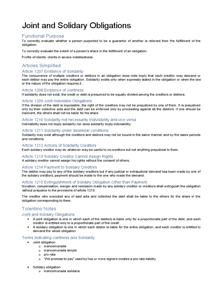 Joint and Solidary Obligations | PDF | Guarantee | Debtor