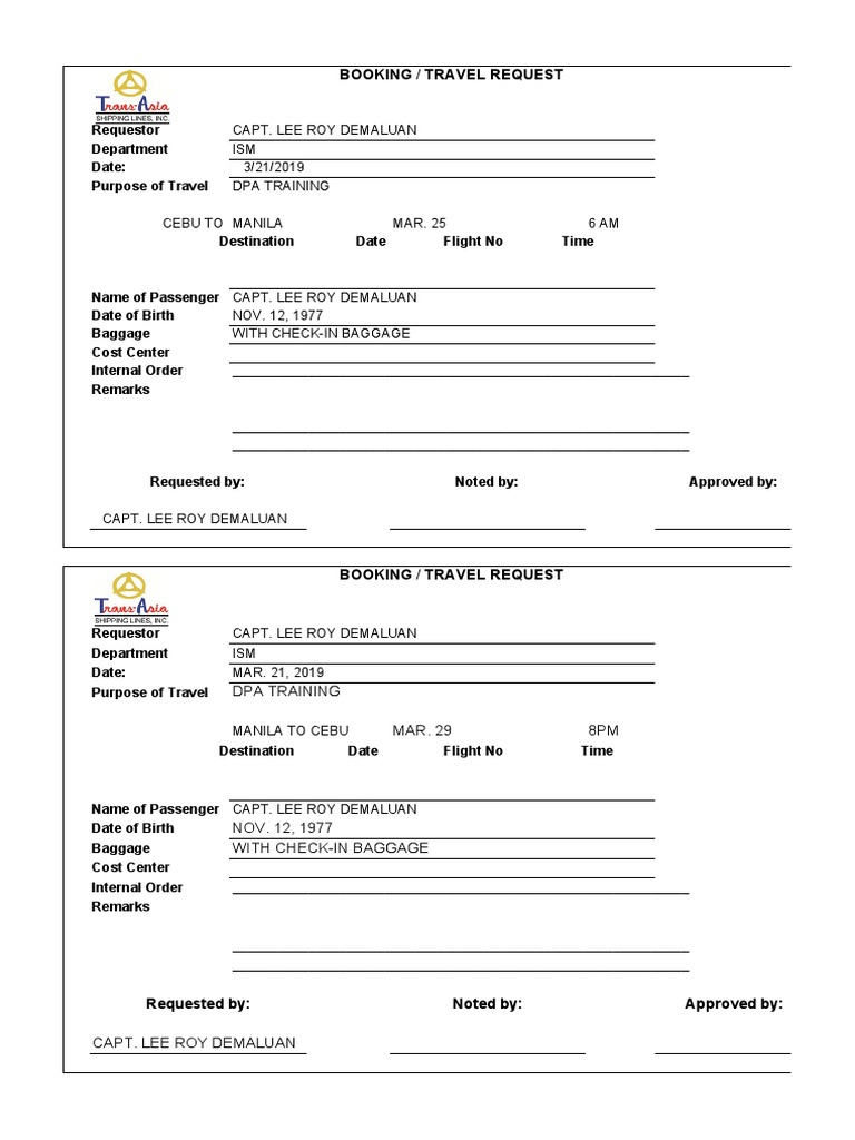 Travel Booking Request Form Template | PDF | Business
