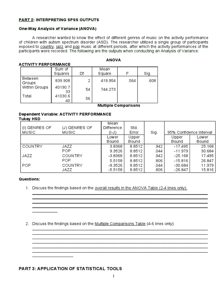 Part 2: Interpreting Spss Outputs One-Way Analysis of Variance (ANOVA) | PDF | Analysis Of ...