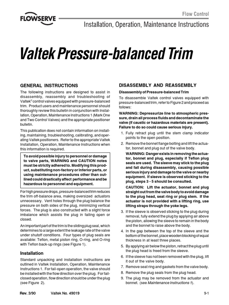 Valtek Pressure-Balanced Trim: General Instructions Disassembly and ...