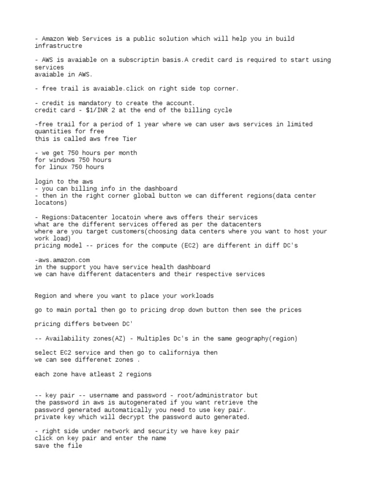 Aws Bullet Points | PDF | Amazon Web Services | Operating System