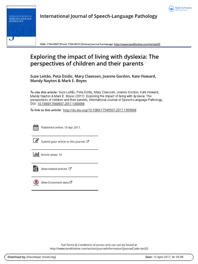 Exploring The Impact of Living With Dyslexia The Perspectives of ...