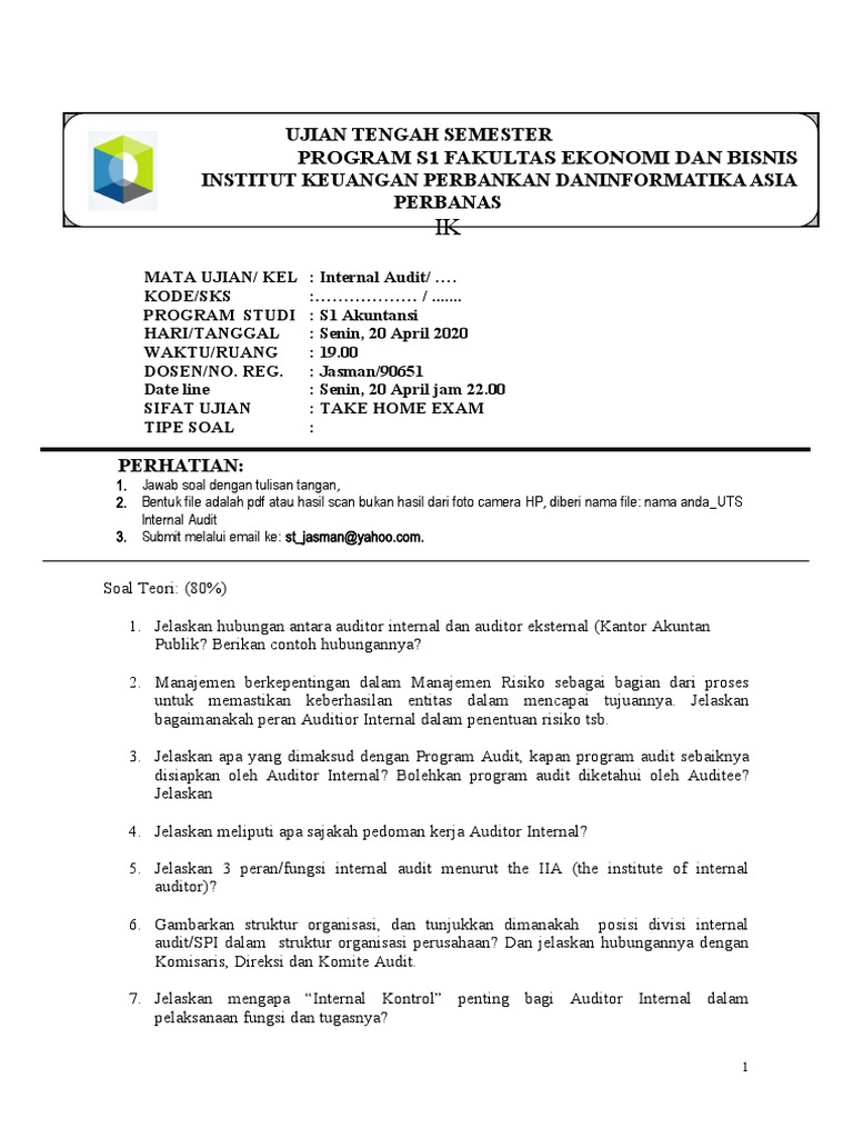 Internal Audit - Uts Take Home | PDF