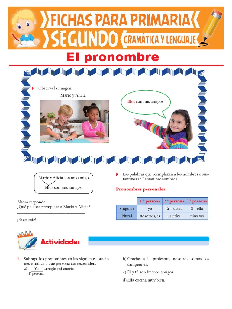 Pronombres Personales para Segundo Grado | PDF | Sintaxis | Morfología ...