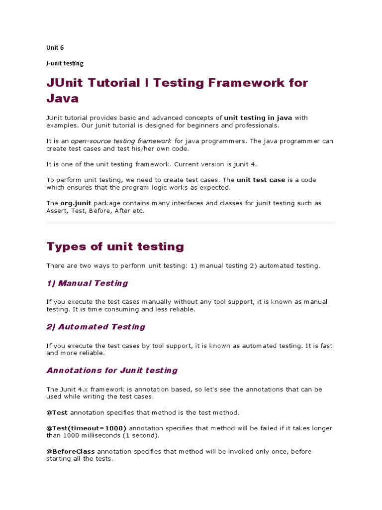 Junit Tutorial Testing Framework For Java Types Of Unit Testing 2184