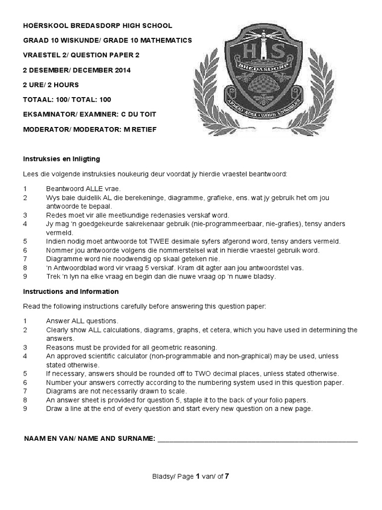 Grade 10 Maths Paper | PDF | Asymptote | Elementary Geometry
