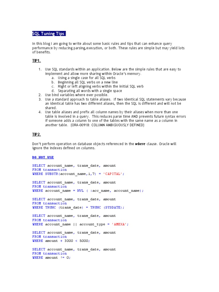 Oracle SQL Tuning Tips | PDF | Database Index | Sql