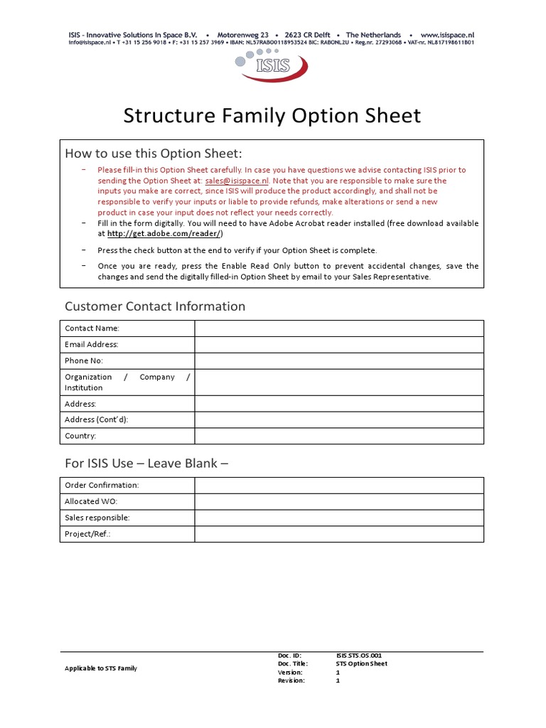 ISIS - STS .OS .001 i1.1-STS-Option-Sheet | PDF | Tools | Manufactured ...