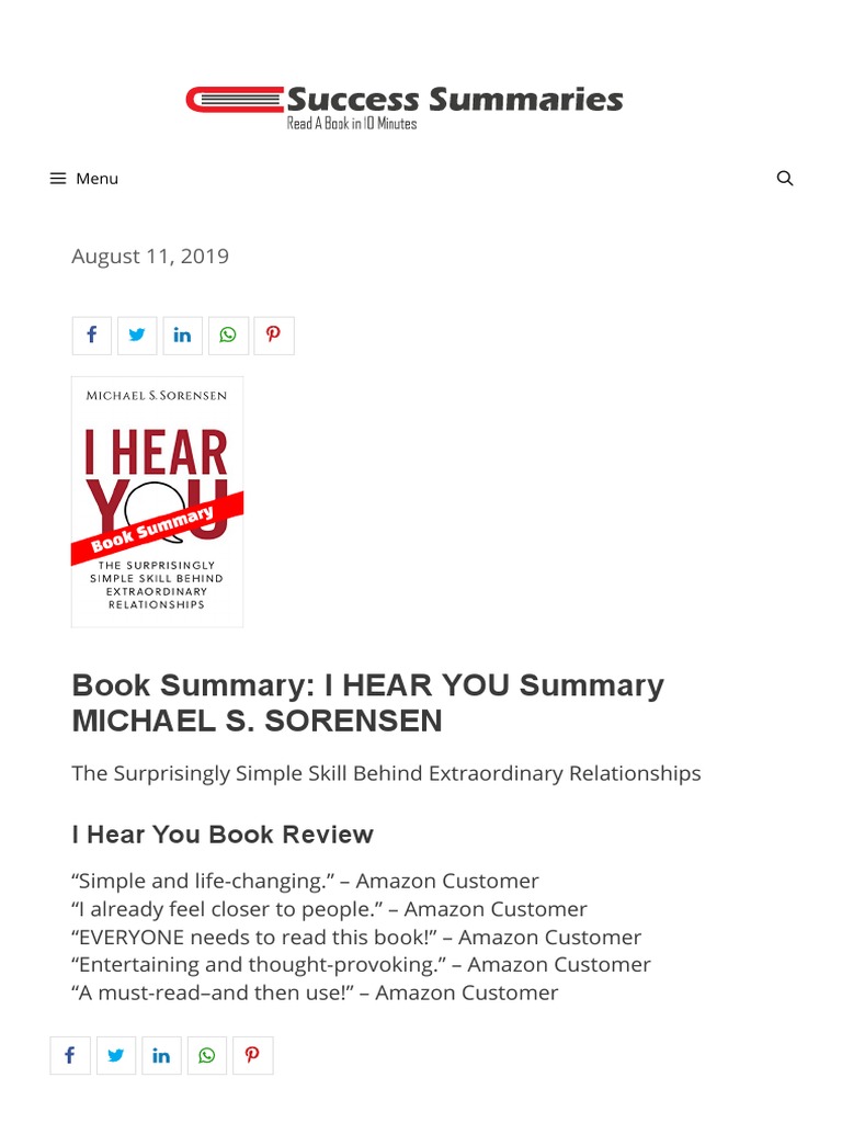 Book Summary - I Hear You Summary Michael Sorensen - Read in 7 Minutes ...