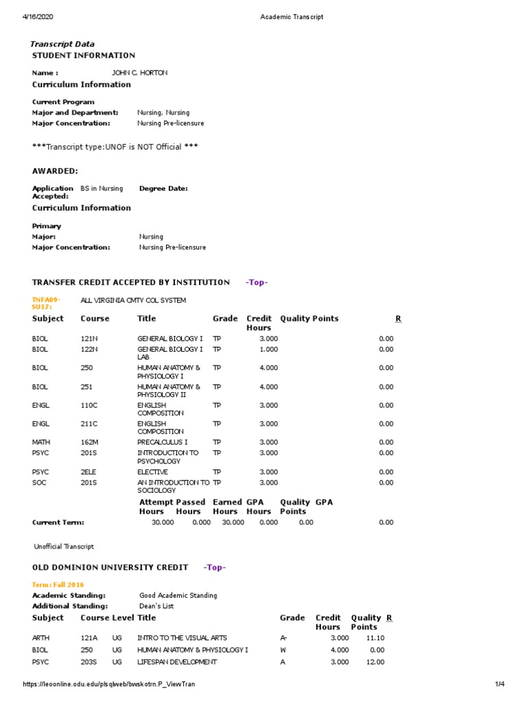 Academic Transcript | PDF | Nursing | Academia
