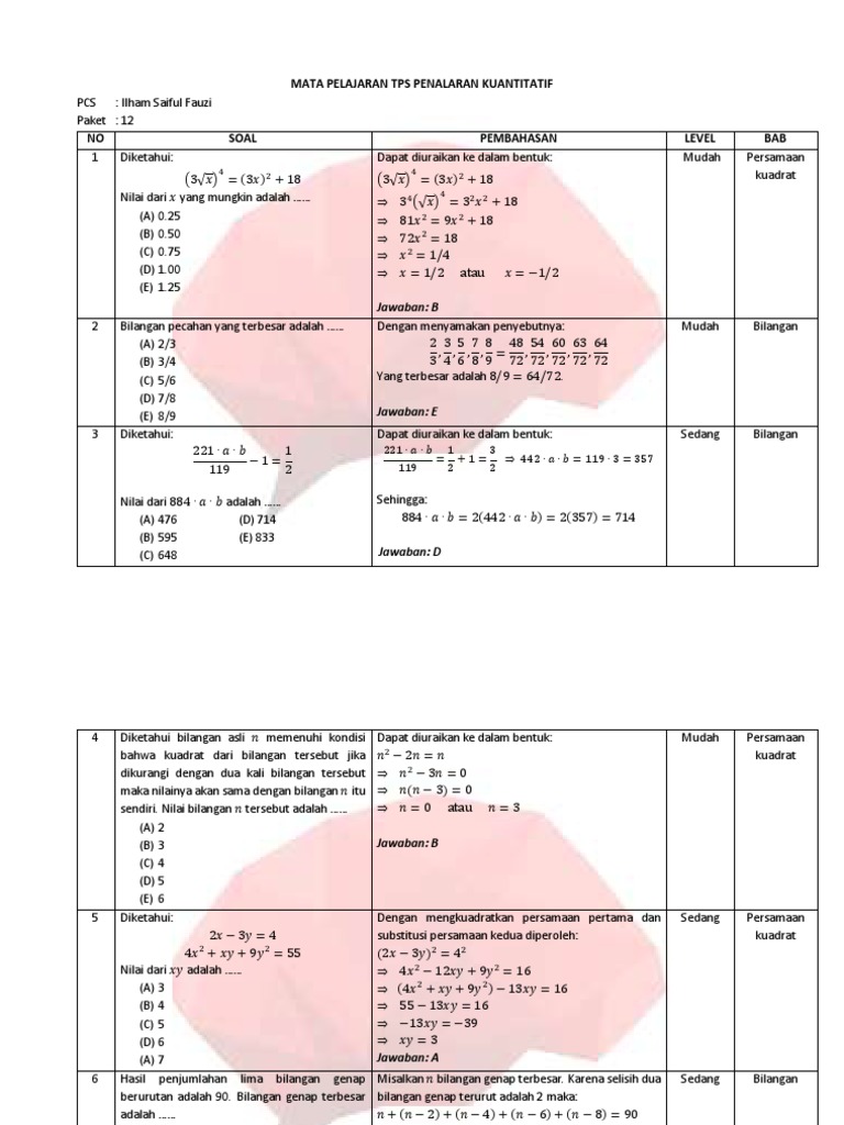 TPS Paket 12 Penalaran Kuantitatif | PDF