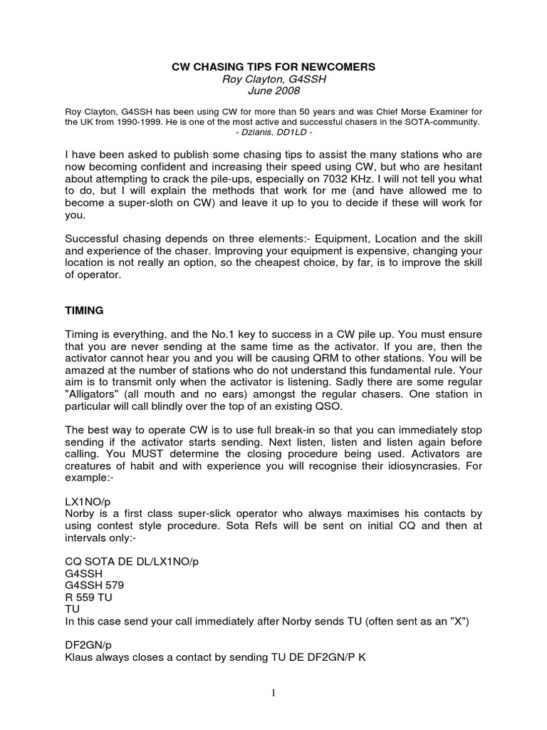 CW Chasing Tips For Newcomers: Roy Clayton, G4SSH June 2008 | PDF ...