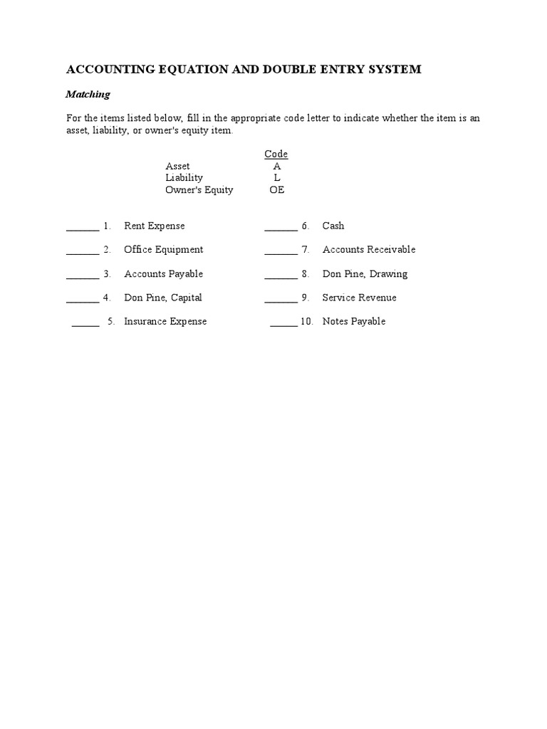 Accounting Equation and Double Entry System: Matching | PDF | Debits ...