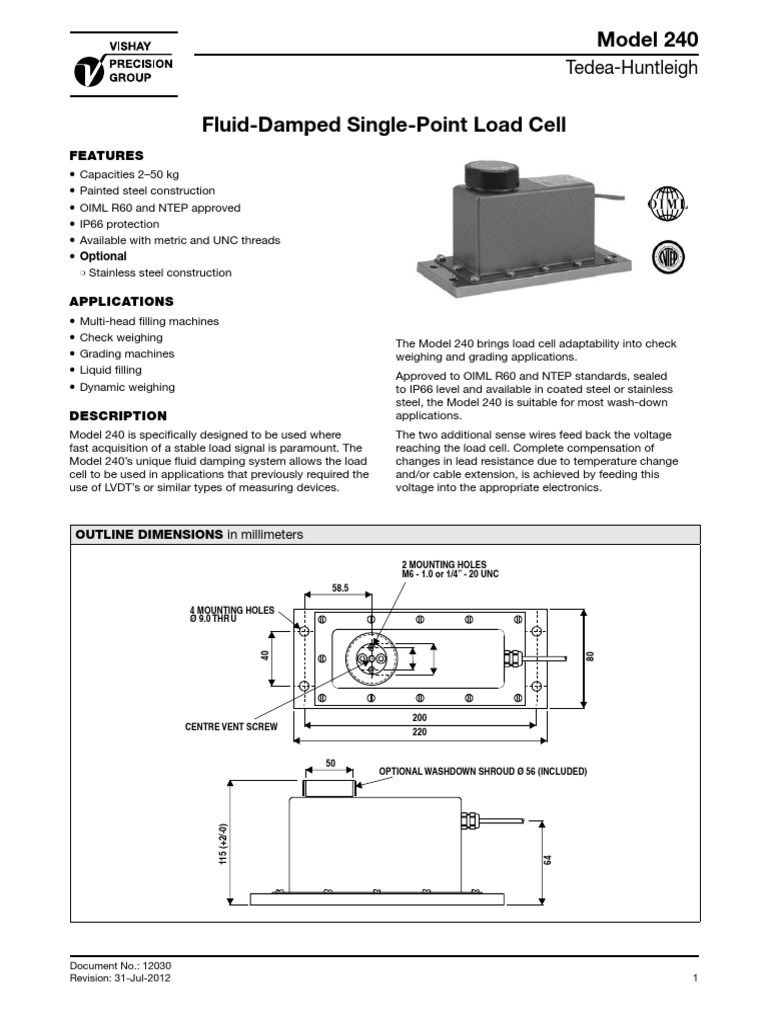 Model 240 Model 240: Tedea-Huntleigh | PDF | Disclaimer | Electrical ...
