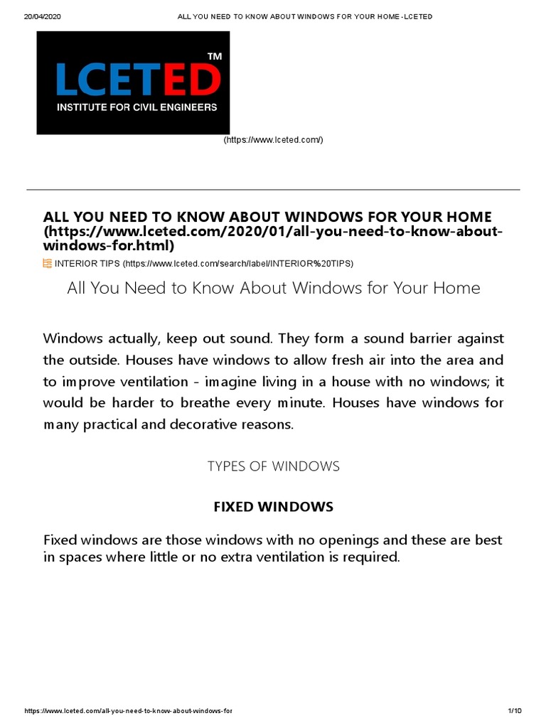 All You Need To Know About Windows For Your Home - Lceted | PDF ...