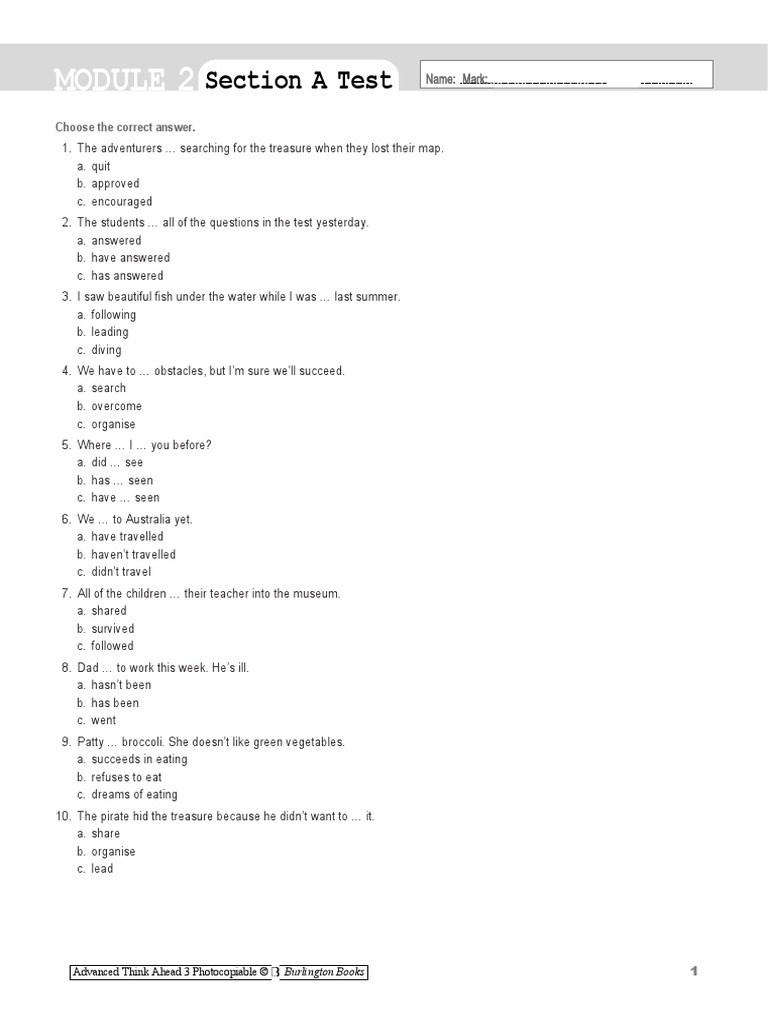 Section A Test: Choose The Correct Answer | PDF