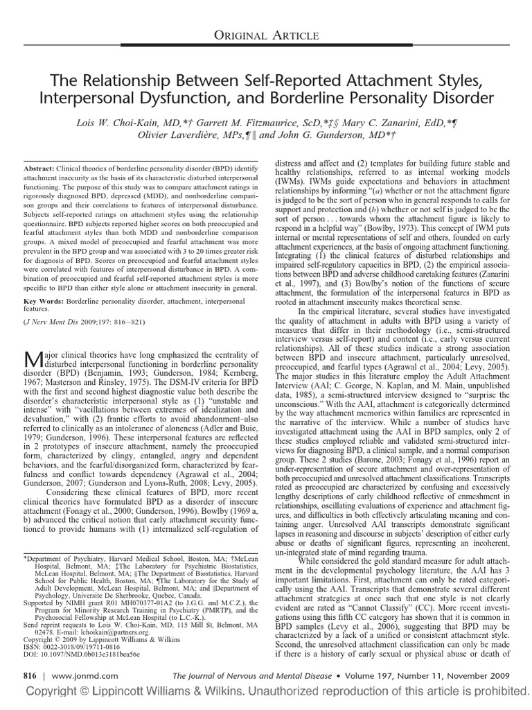 The Relationship Between Self-Reported Attachment Styles, Interpersonal ...