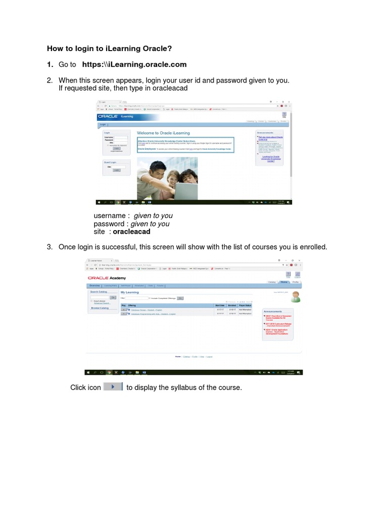 How To Login To ILearning Oracle | PDF