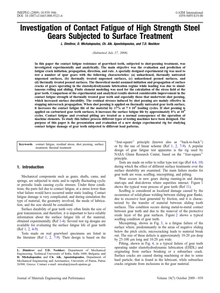 Investigation of Contact Fatigue of High | PDF | Fatigue (Material) | Gear