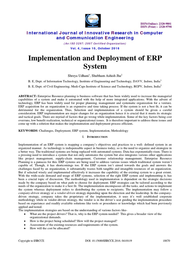 Implementation and Deployment of ERP System | PDF | International Standard Serial Number ...