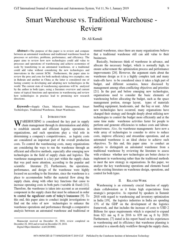 Smart Warehouse Vs Traditional Warehouse PDF | PDF | Warehouse | Logistics