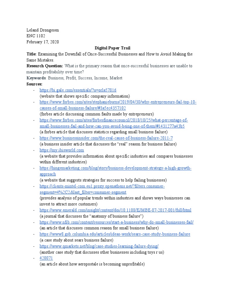 Digital Paper Trail Title: Examining The Downfall of Once-Successful ...