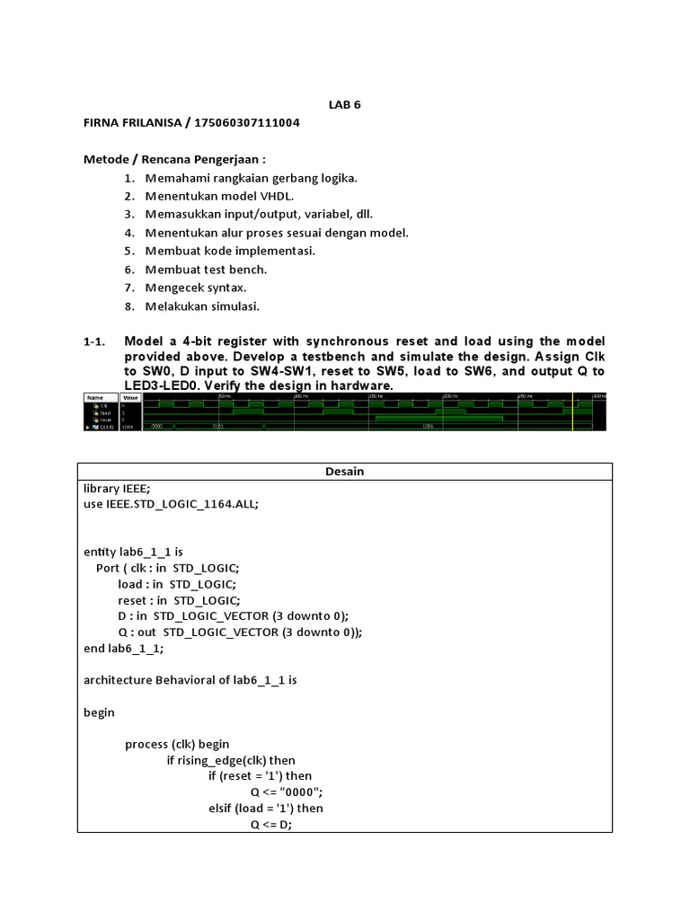 Lab 6 Firna Frilanisa | PDF | Vhdl | Electronic Engineering