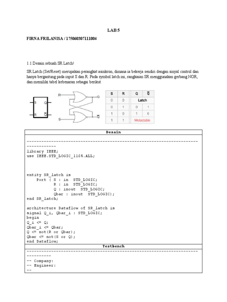 Lab 5 Firna Frilanisa | PDF | Vhdl | Systems Engineering