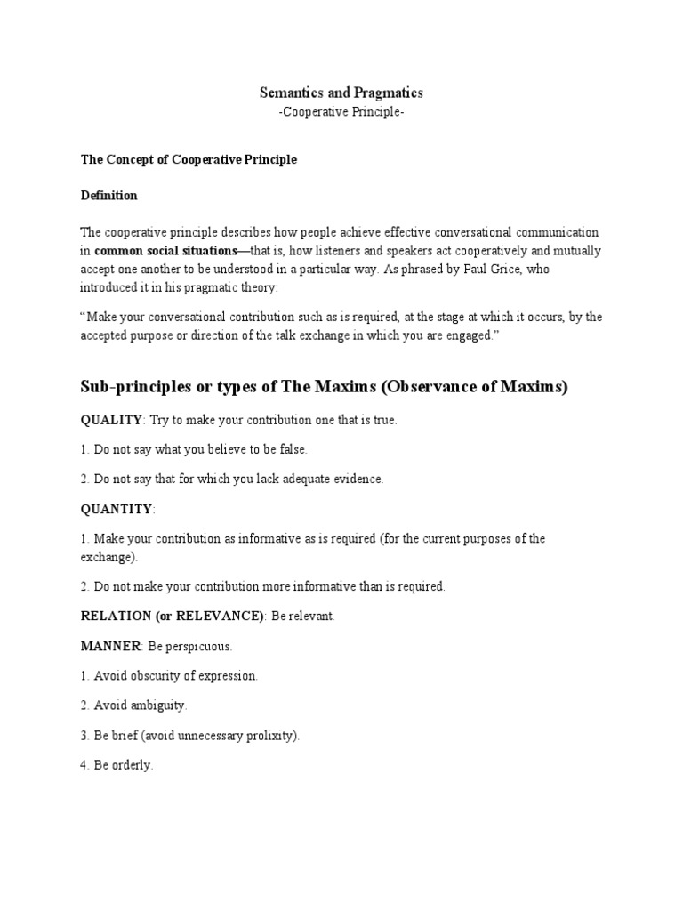 Sub-Principles or Types of The Maxims (Observance of Maxims) | PDF ...