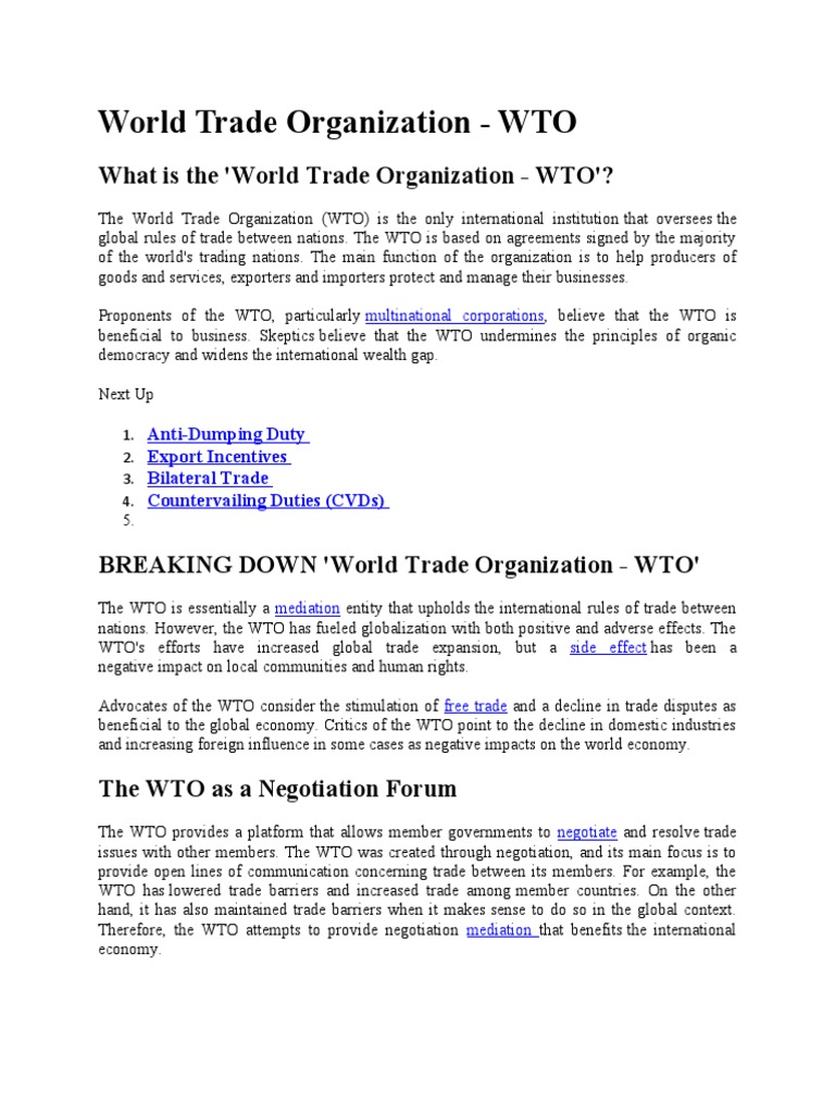 What Is The 'World Trade Organization - WTO'? | PDF | World Trade ...