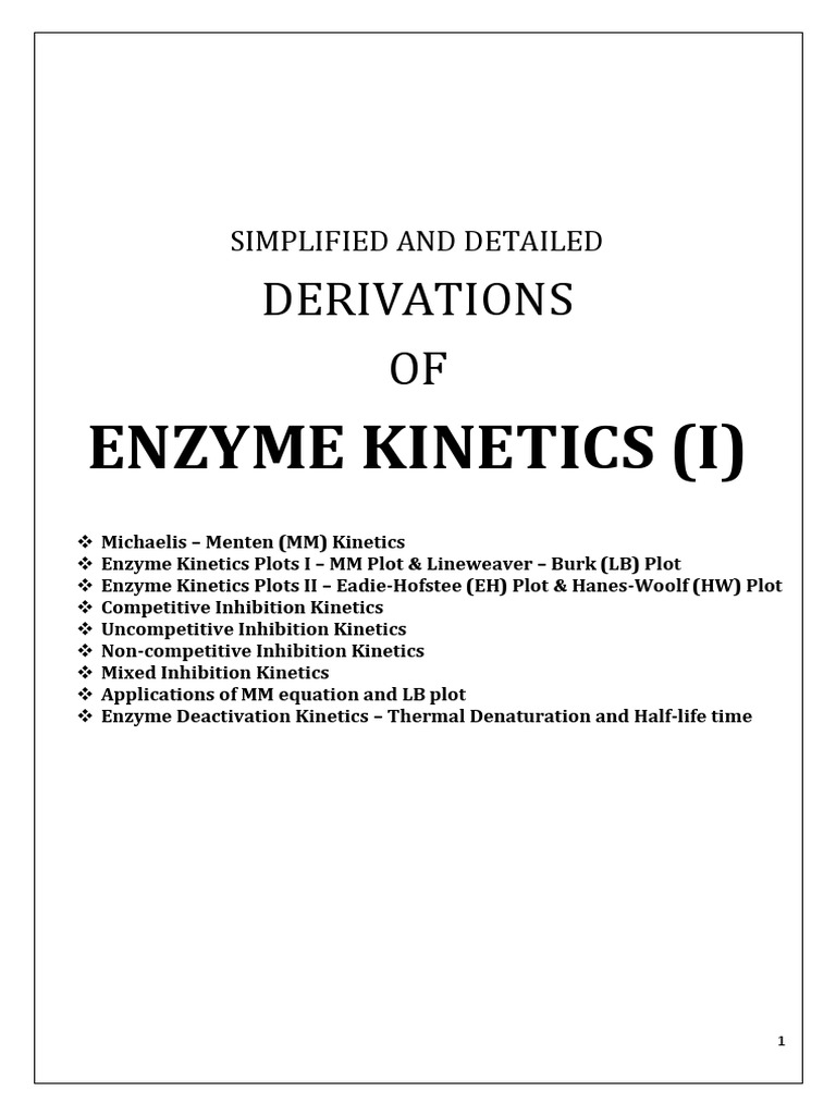 Derivations OF: Enzyme Kinetics (I) | PDF | Enzyme Inhibitor | Enzyme ...