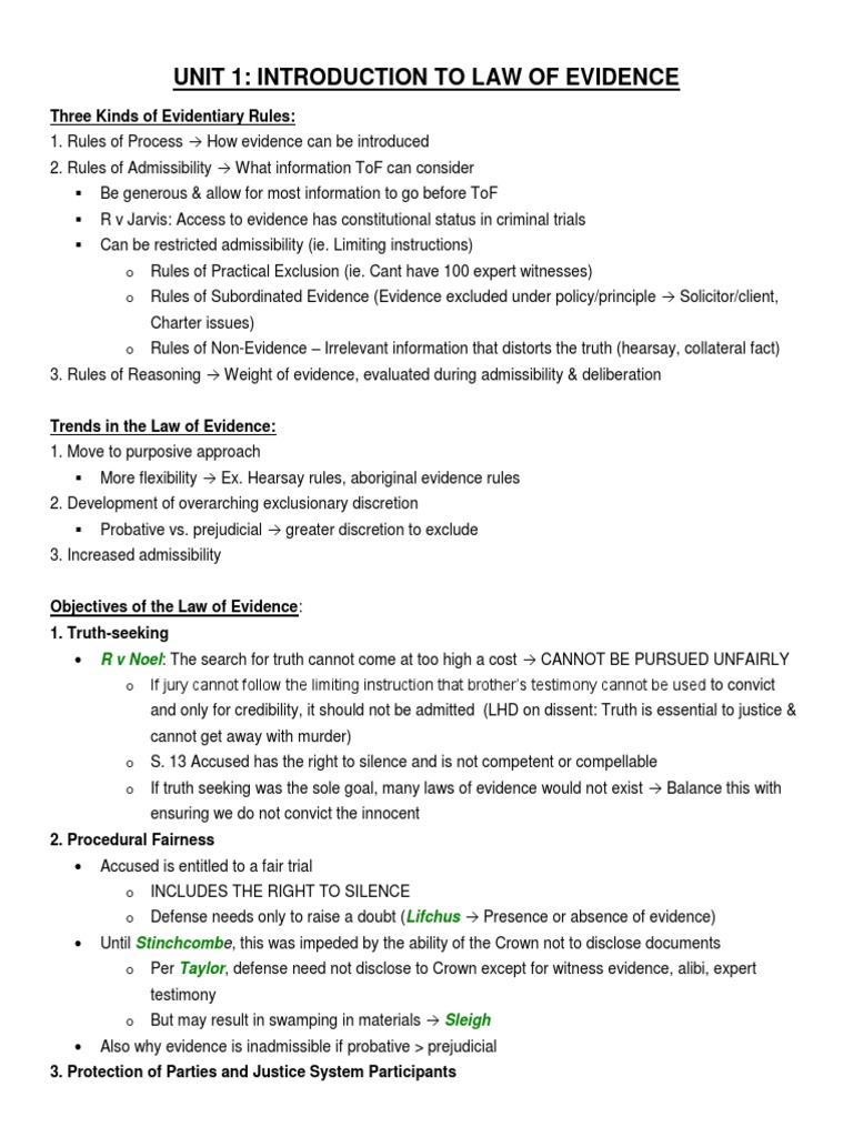 Unit 1: Introduction To Law of Evidence: Three Kinds of Evidentiary ...