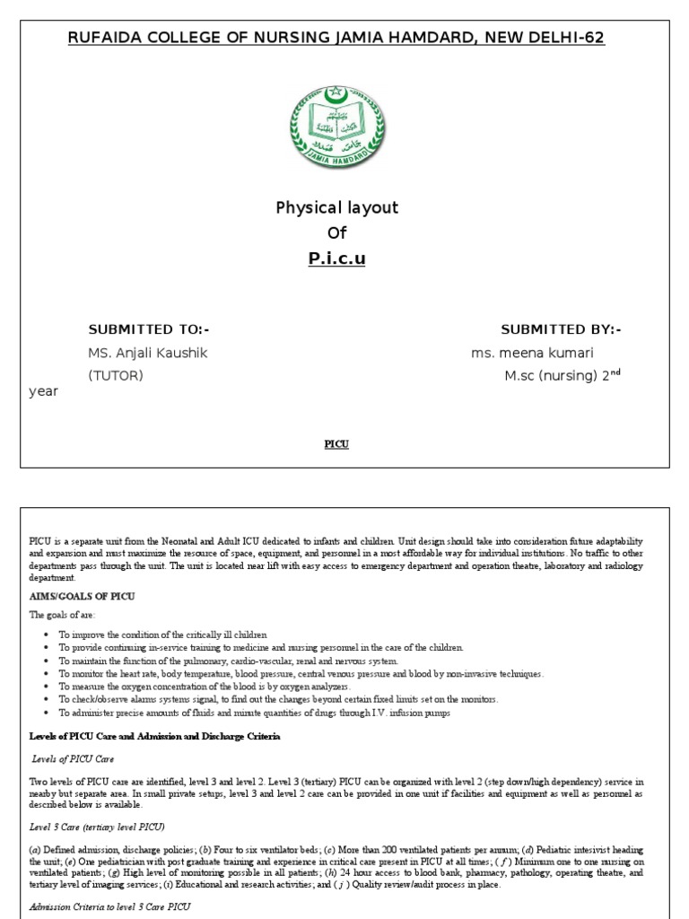 Physical Layout PICU | PDF | Shock (Circulatory) | Intensive Care Medicine