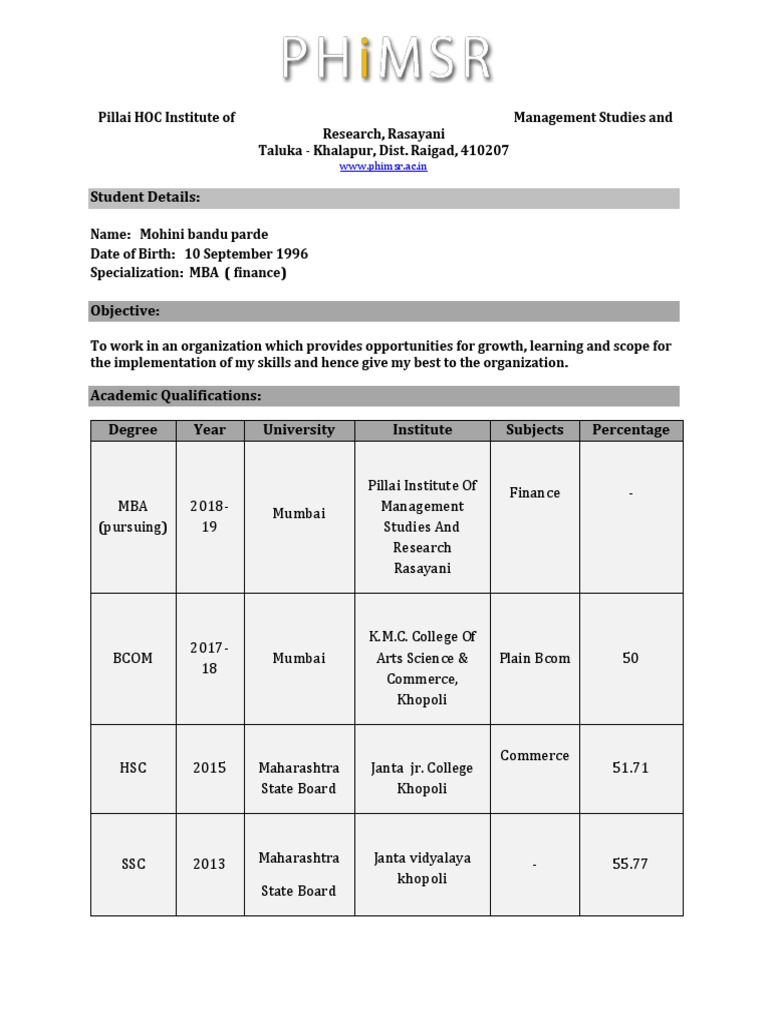 Mohini Parde Resume | PDF | Learning | Behavior Modification