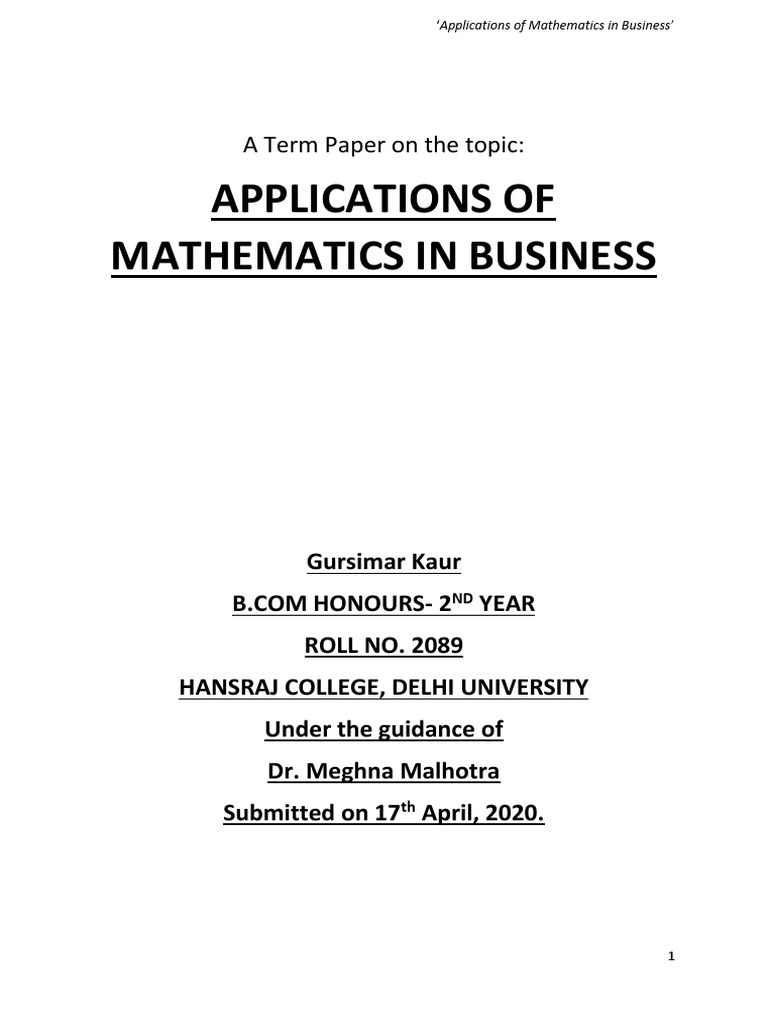 Applications of Mathematics in Business | PDF | Teaching Mathematics ...