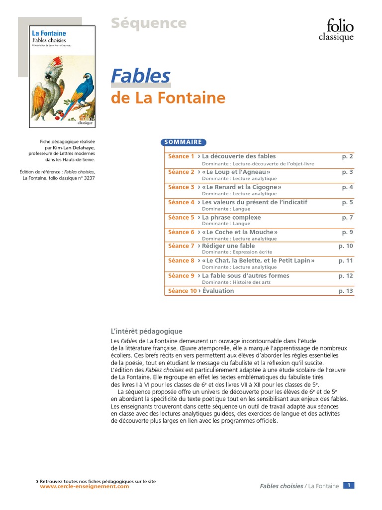 Fables de La Fontaine : Séquence Pédagogique | PDF | Fable | Clause