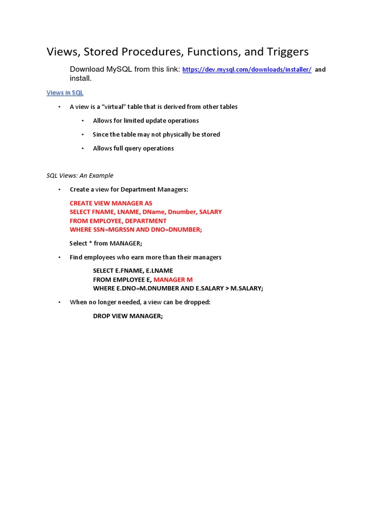 Views Stored Procedures Functions And Triggers Download Mysql From 3255