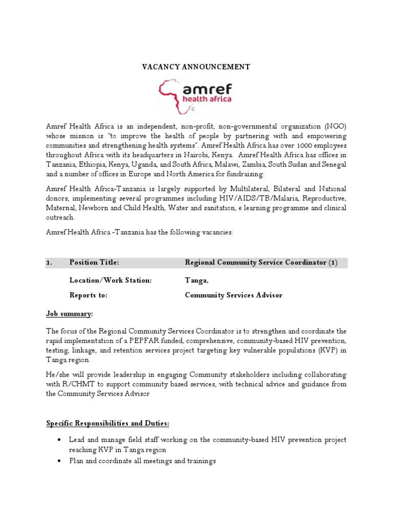 Amref Health Africa - New Vacancies | PDF | Human Resources | Human ...