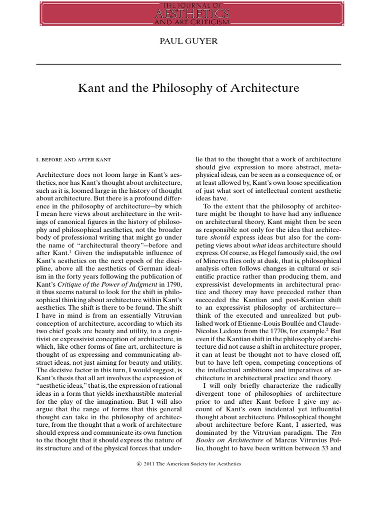 Guyer, Paul - Kant and The Philosophy of Architecture PDF | PDF ...