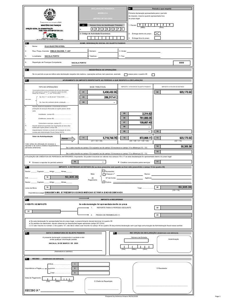 GUIA DE IVA - Modelo A | PDF | Imposto sobre Valor Agregado (IVA ...