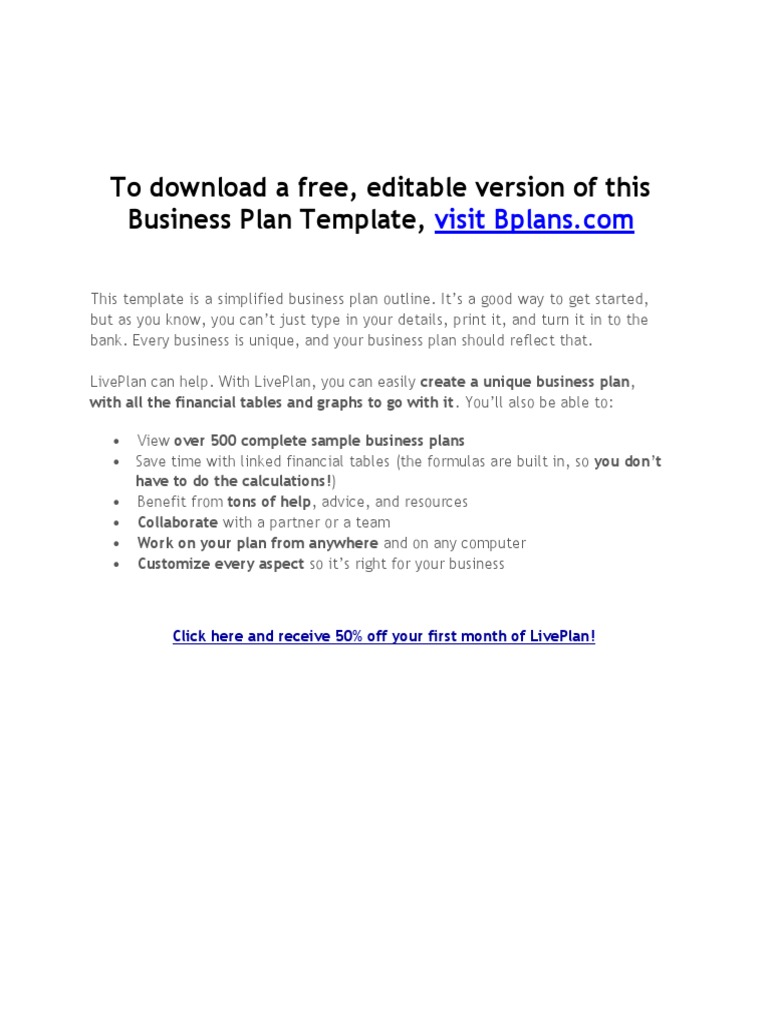 To Download A Free Editable Version Of This Business Plan Template