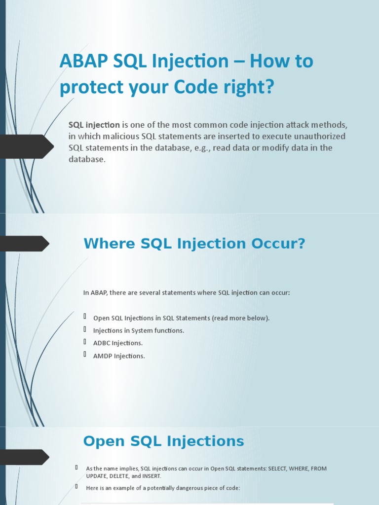 Abap Sql Injection How To Protect Your Code Right Pdf Sql