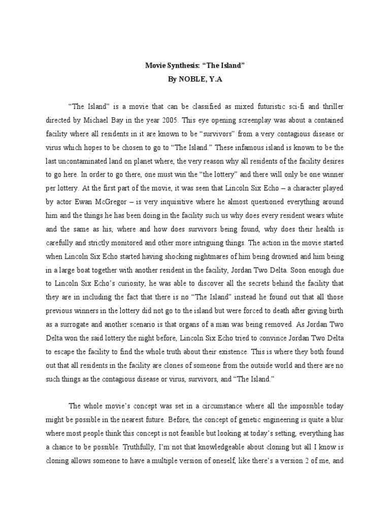 Movie Synthesis - "The Island" | PDF